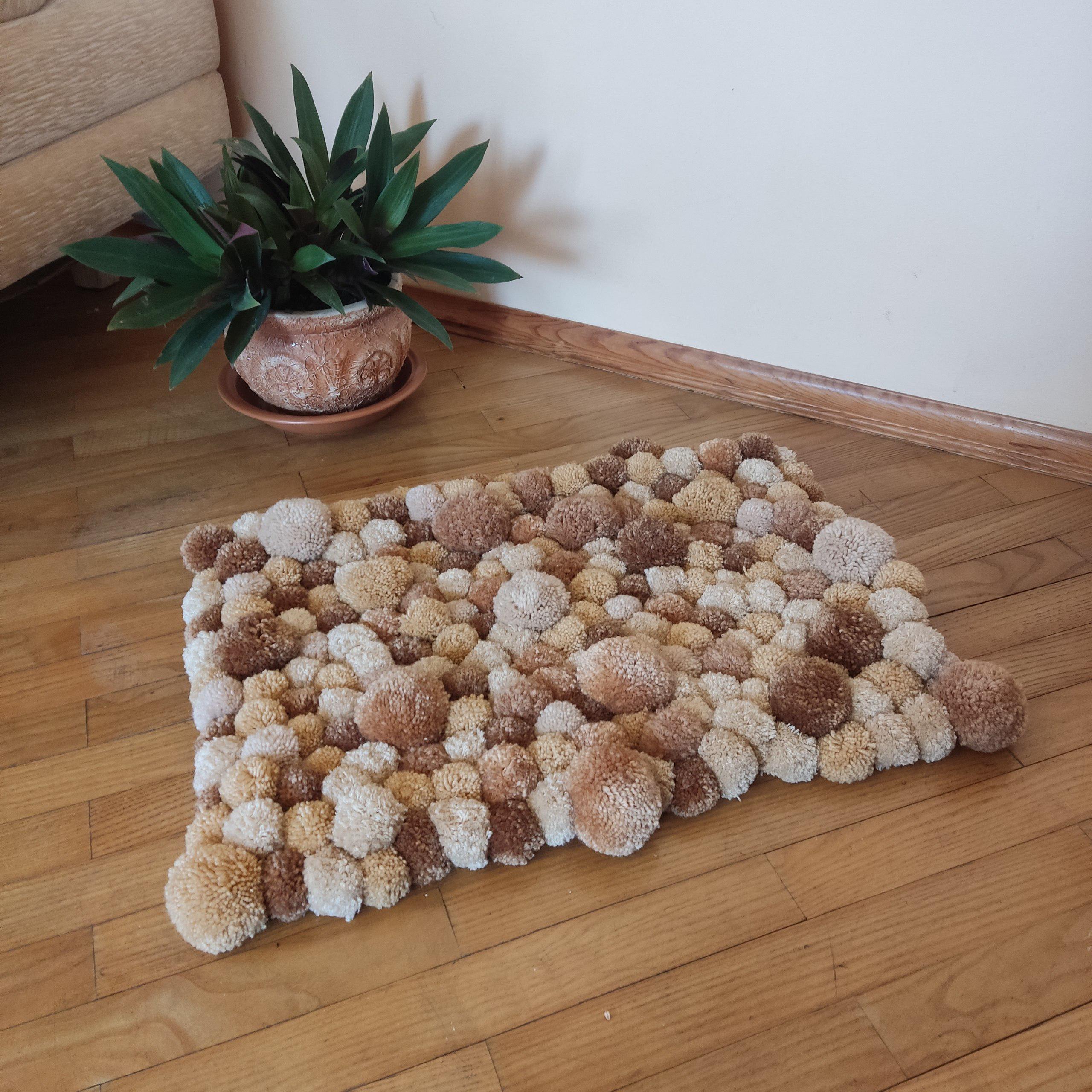 Large Handmade Pompom Rugs on Canvas Colorful Pom Poms Mat Cute Room ...