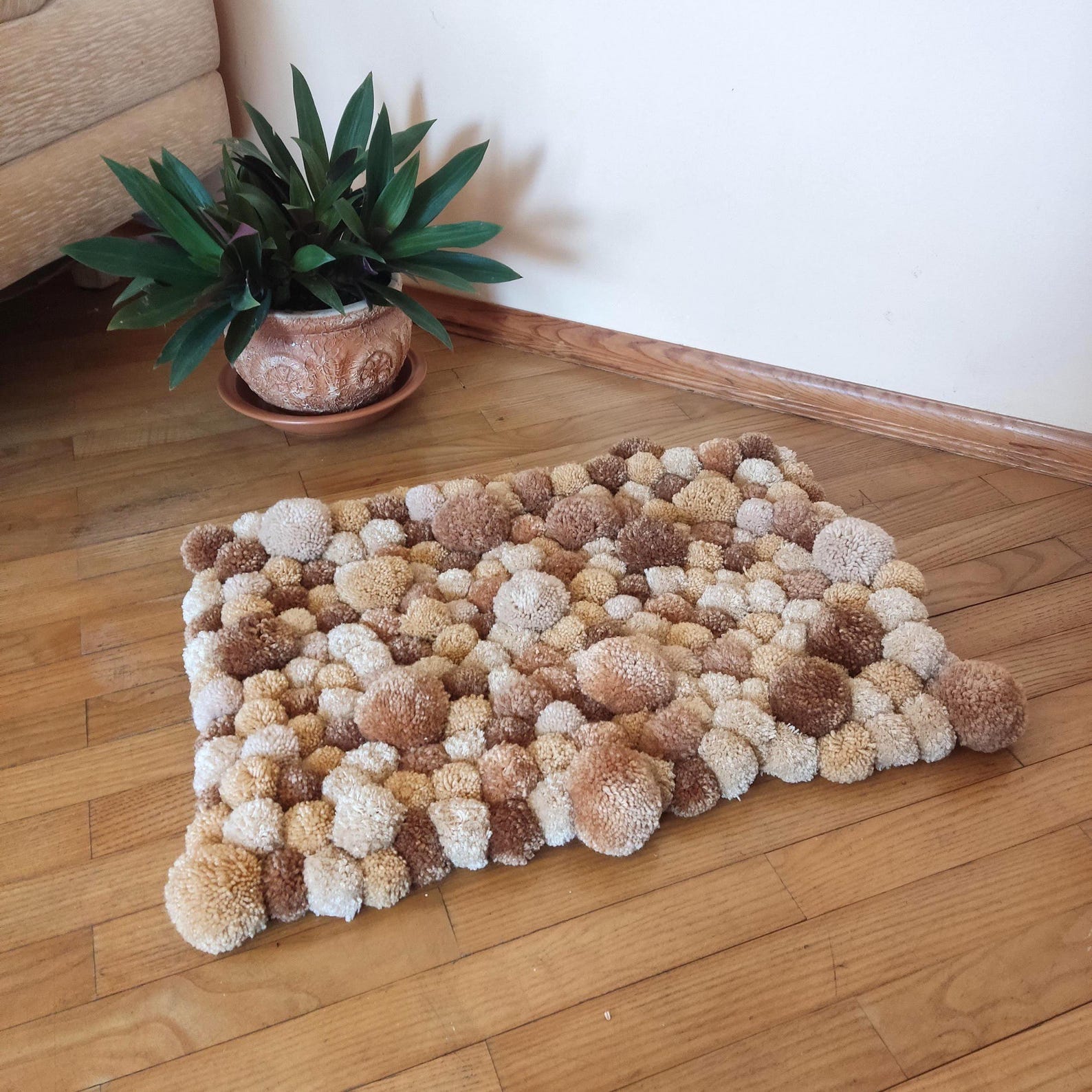 Large Handmade Pompom Rugs on Canvas Colorful Pom Poms Mat Cute Room ...