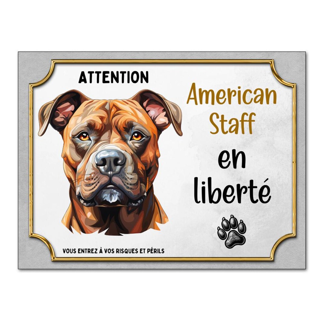 American Staff Plaque Dog on the Loose Stands Guard Amstaff Sign ...