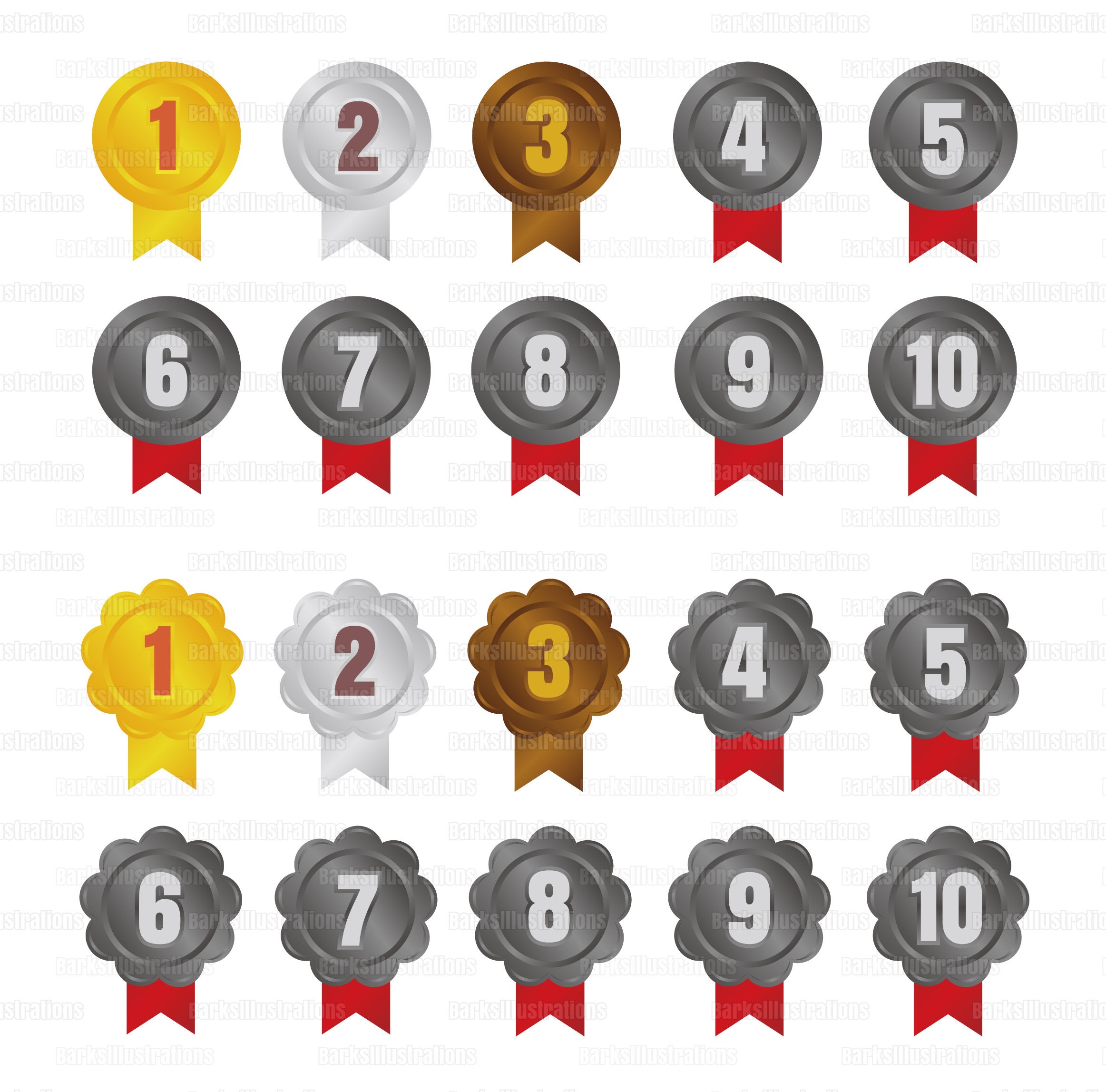 Ranking Medal Icons Illustration Set from 1st Place to 10th - Etsy