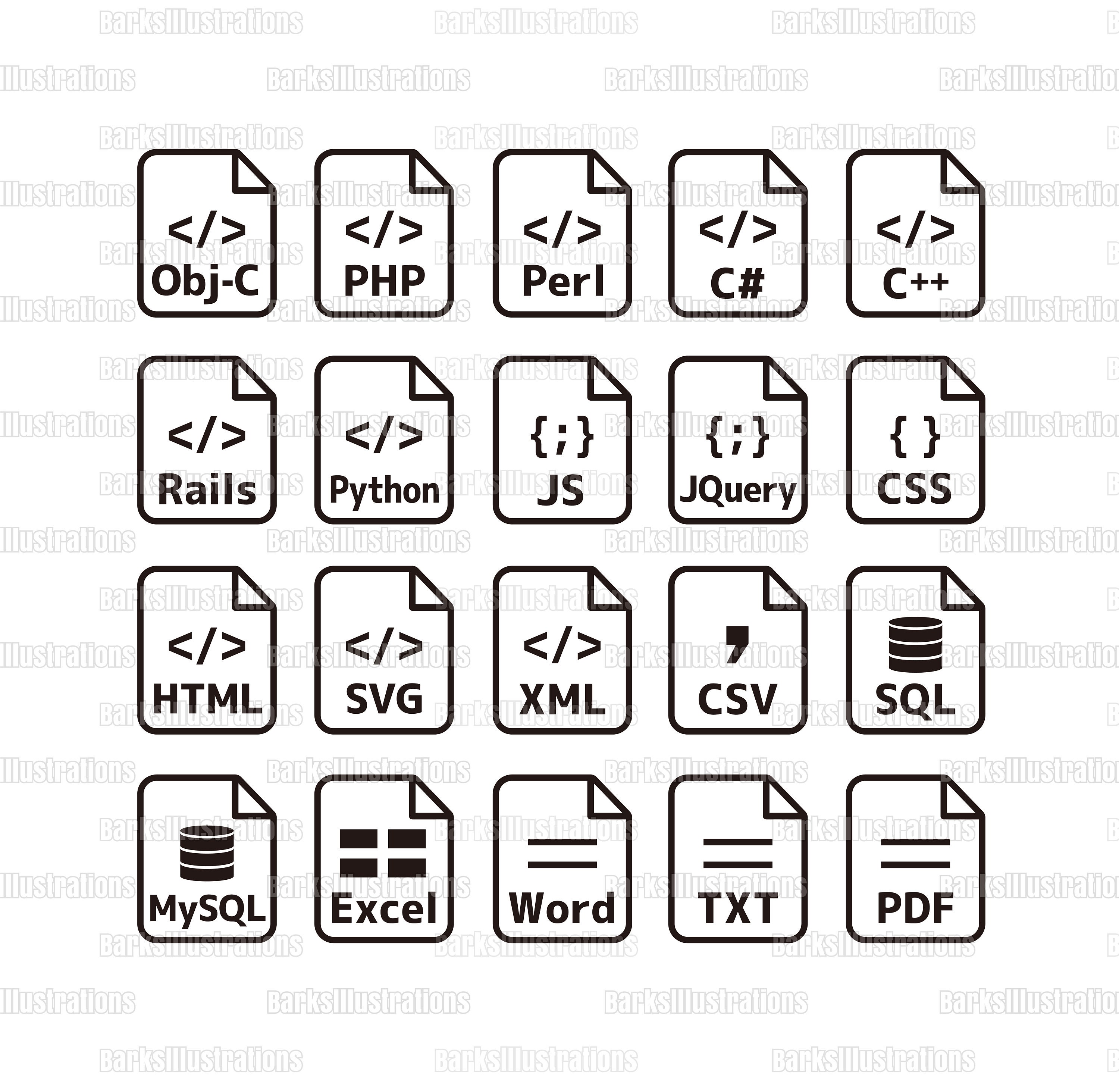 20 Major programming languages and file formats icon | Etsy 20 Major programming languages and file formats icon | Etsy