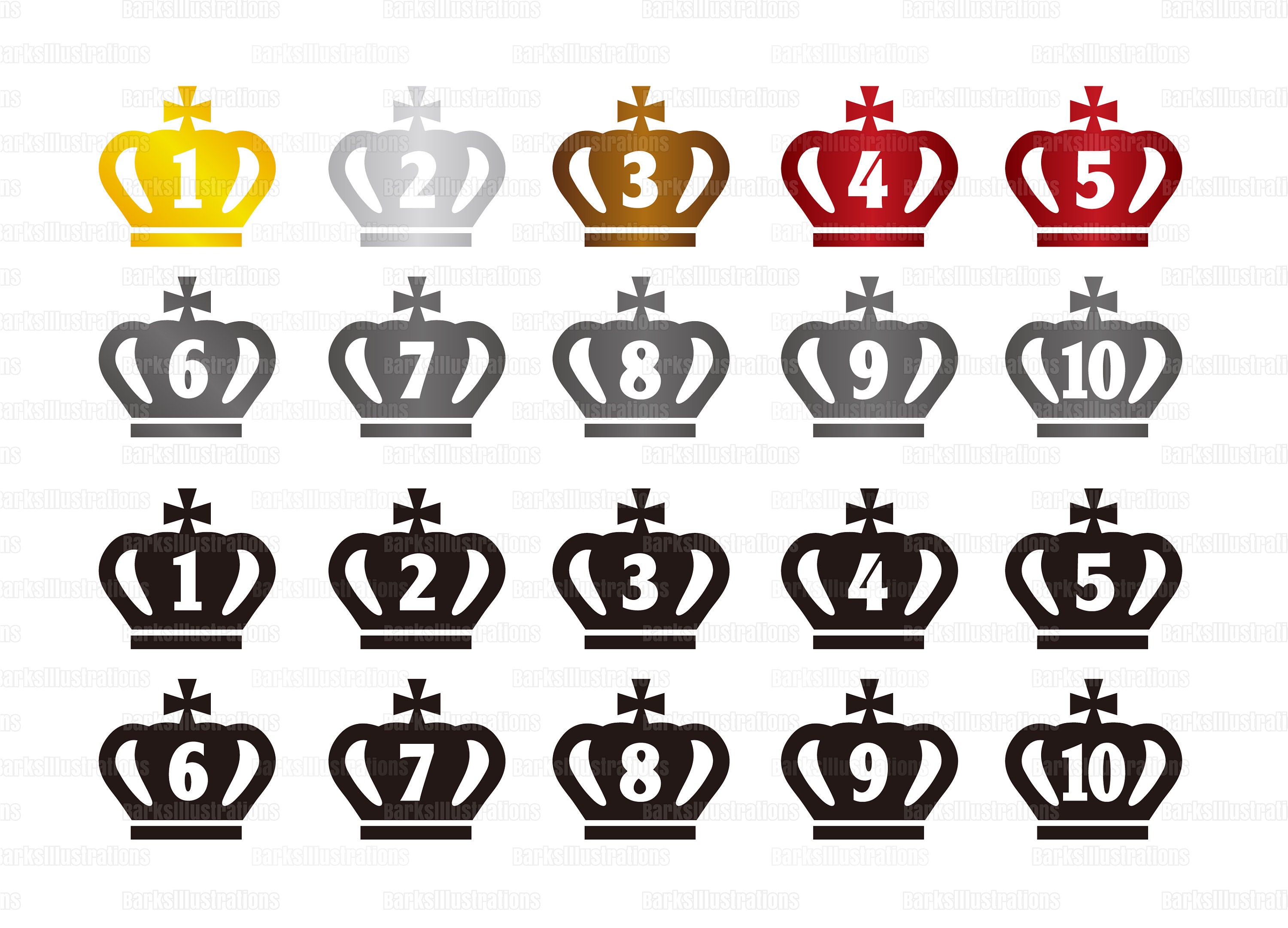 Ranking Crown Icons Illustration Set from 1st Place to 10th - Etsy