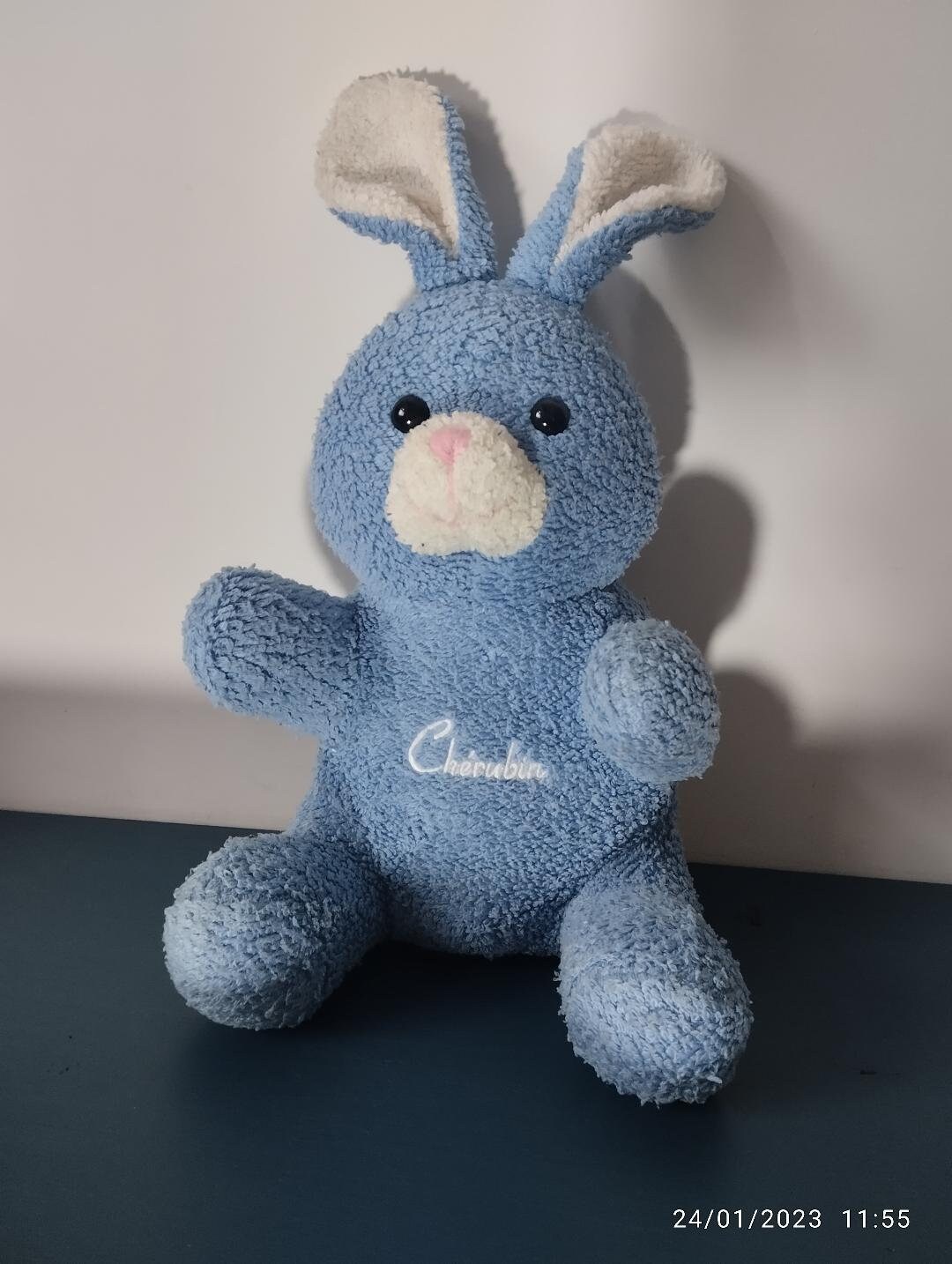 Vintage Cuddly Toy Rabbit Blue Sponge Embroidered cherub - Etsy