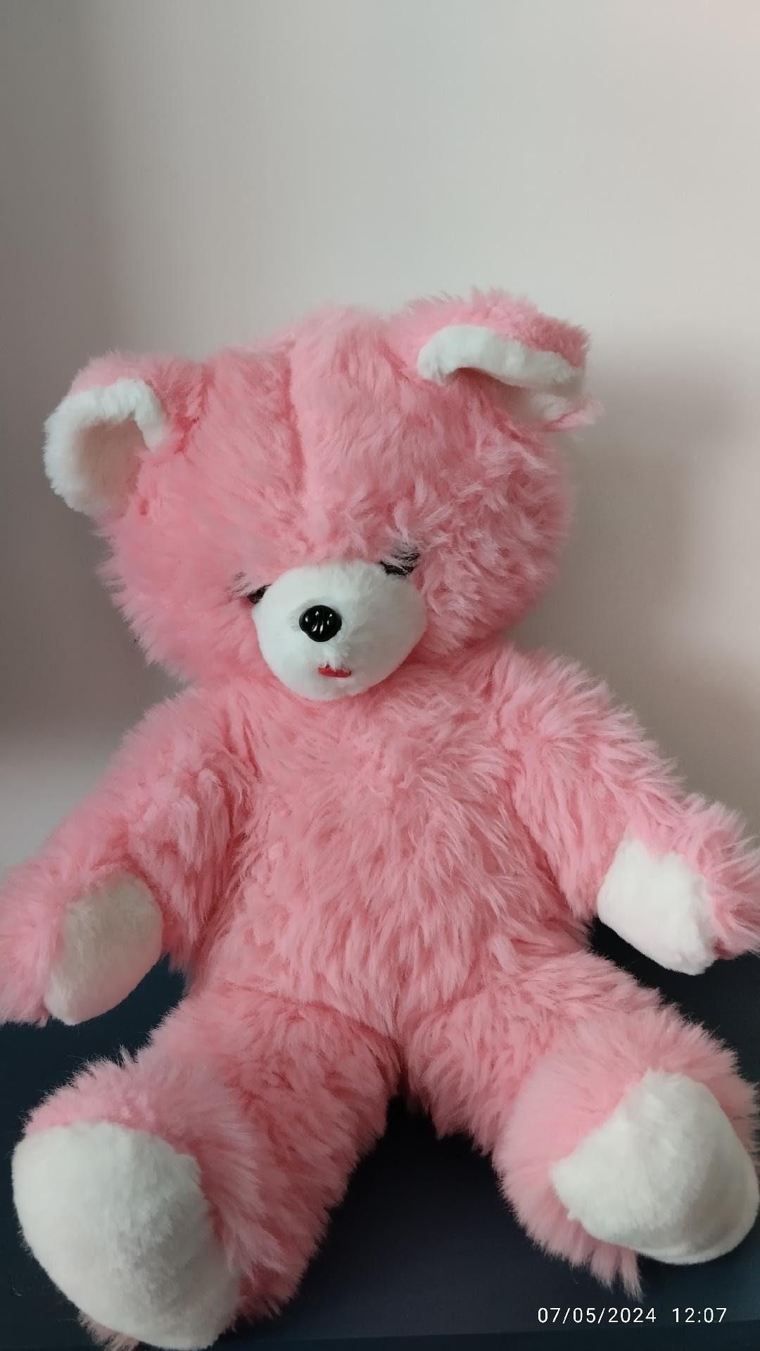 Vintage Large Pink Plush Teddy Bear Tieno Made in France - Etsy