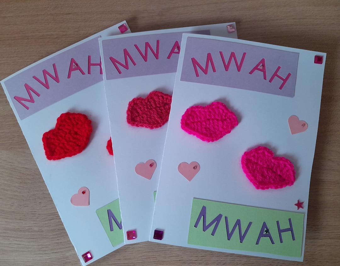 Large Handmade Anniversary Card. Crochet Lips Card. MWAH Anniversary ...