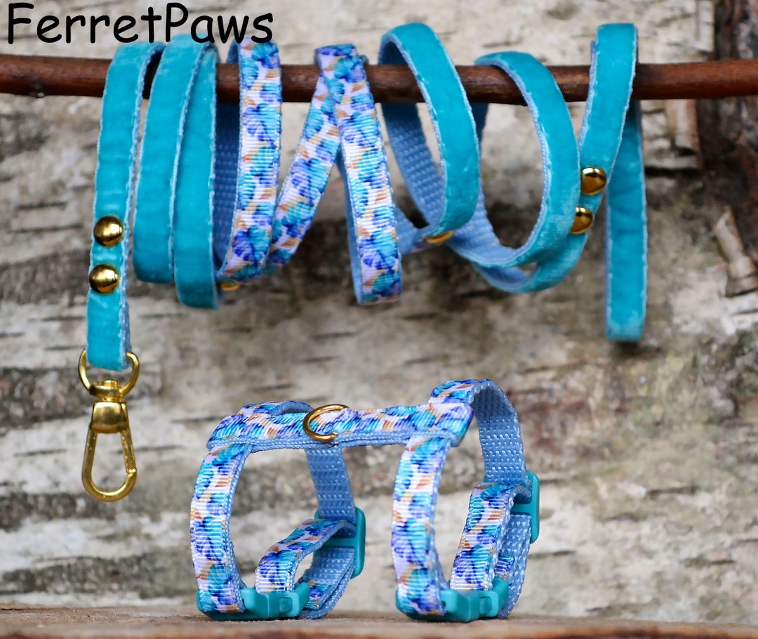 Ferret Harness Set With Leash Paradise Flowers Blue Adjustable - Etsy