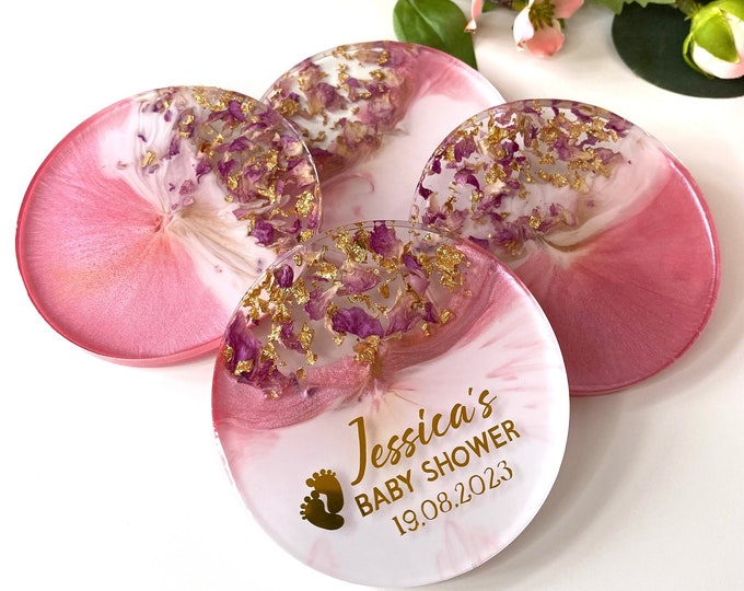 Mini Resin Art Coasters Bulk, Personalised Baby Shower Favours for ...