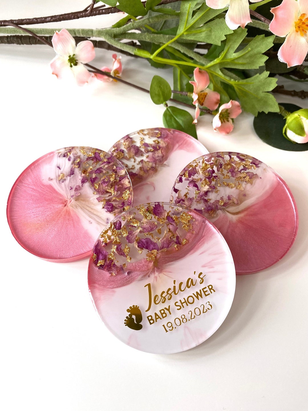Mini Resin Art Coasters Bulk, Personalised Baby Shower Favours for ...