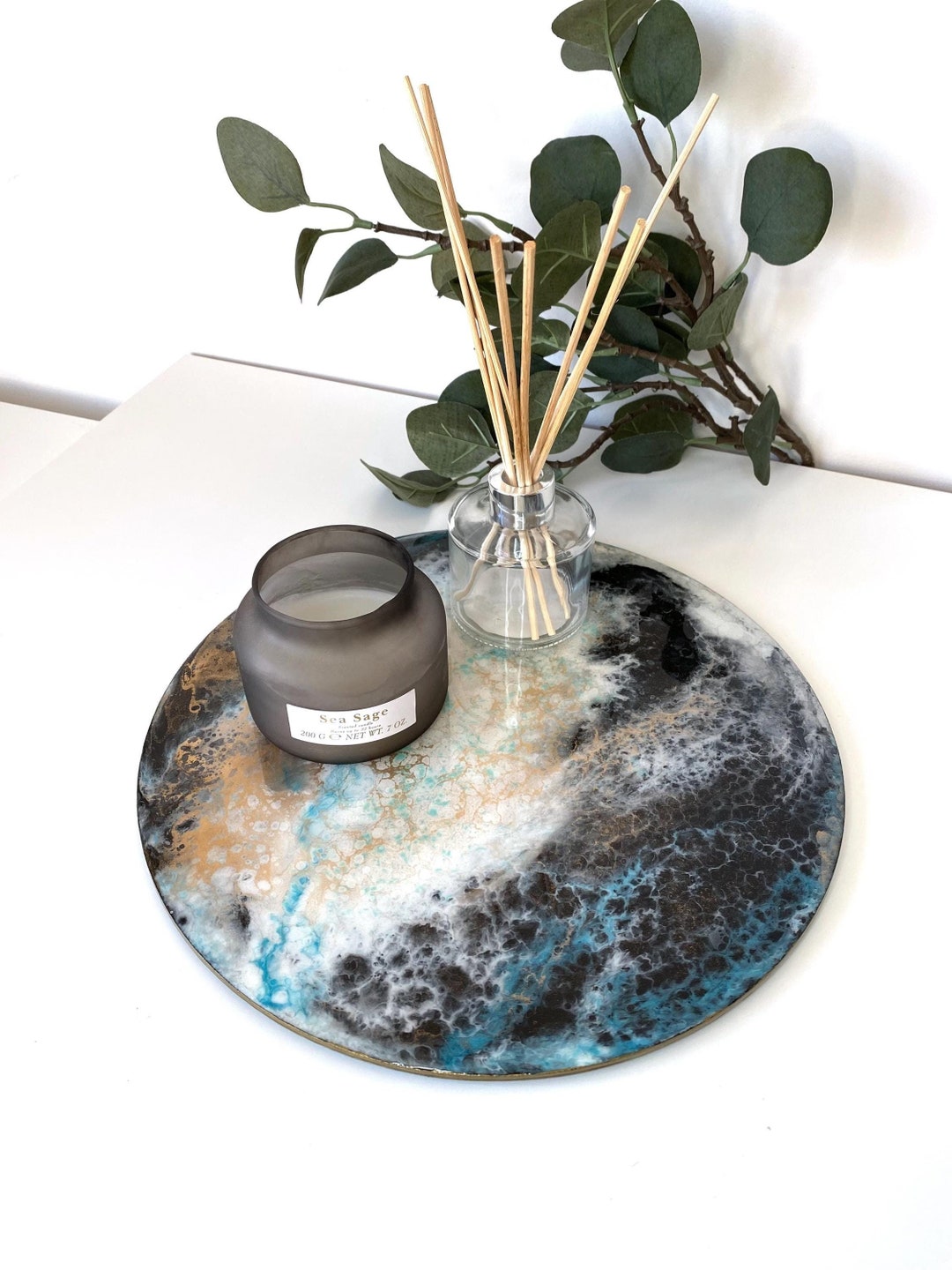 Coffee Table Centerpiece, Large Round Decorative Tray, Resin Vanity ...