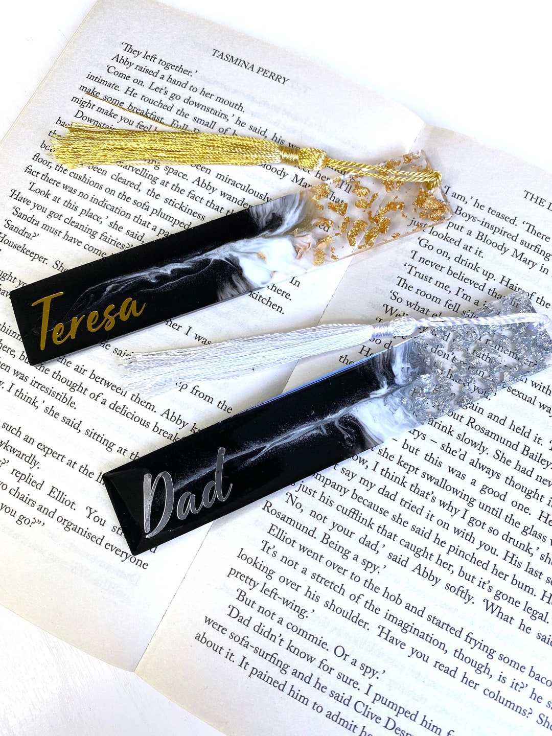 Black/white Resin Bookmark With Gold or Silver Foil, Personalised ...