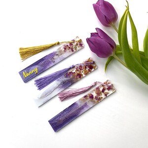 Purple Resin Bookmark With Dried Rose Flowers and Gold Leaf ...