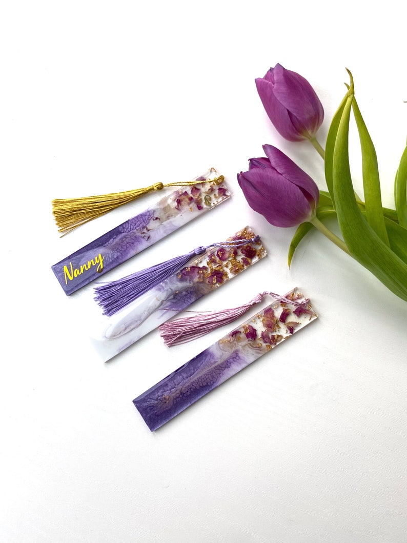 Purple Resin Bookmark With Dried Rose Flowers and Gold Leaf ...