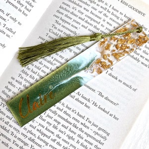 Green Resin Bookmark With Gold Leaf, Personalised Bookmark, Unique Gift ...
