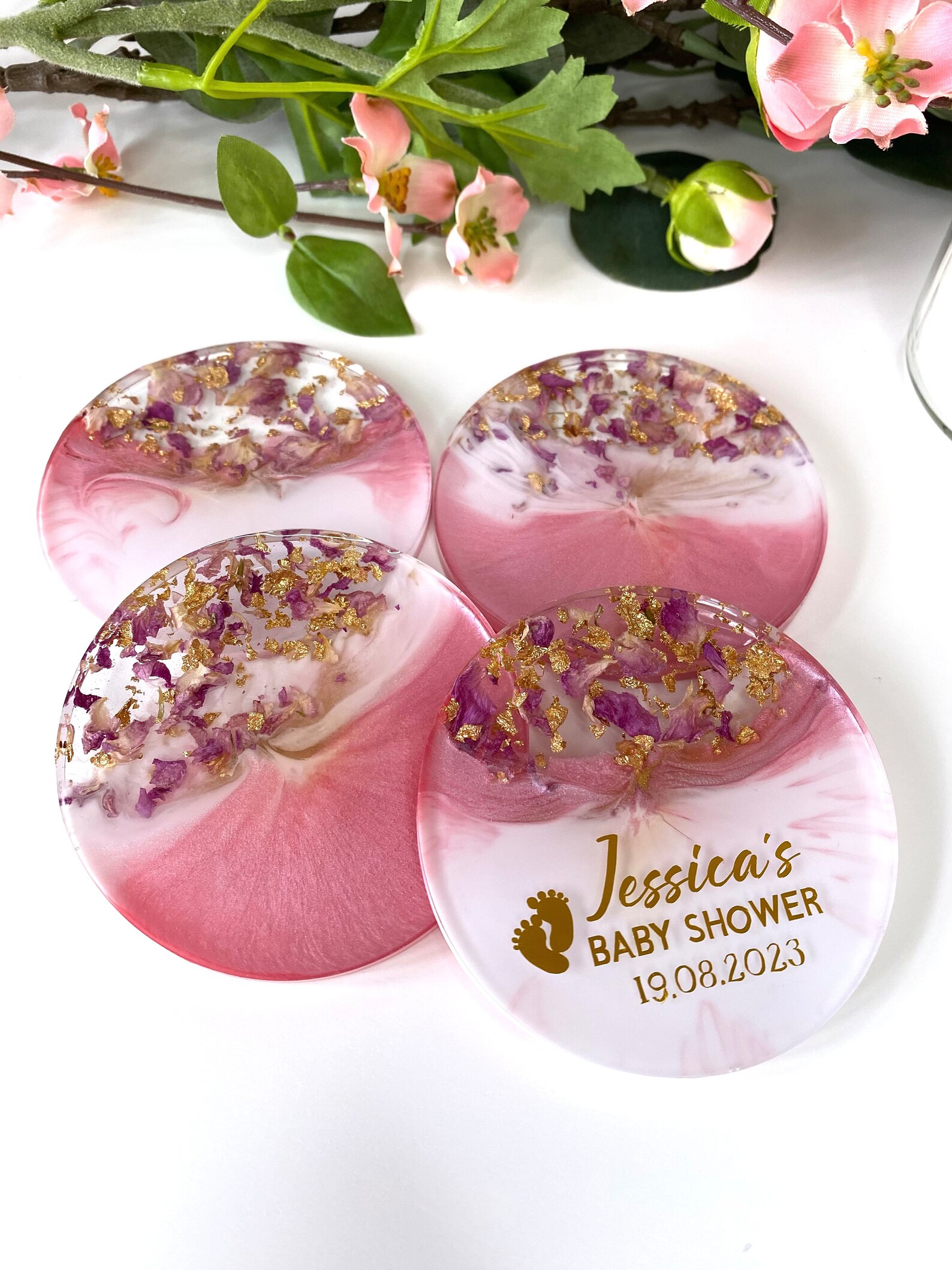 Mini Resin Art Coasters Bulk, Personalised Baby Shower Favours for ...
