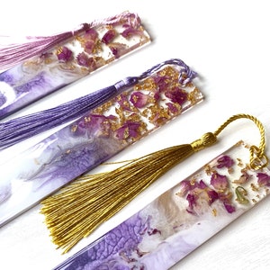 Purple Resin Bookmark With Dried Rose Flowers and Gold Leaf ...
