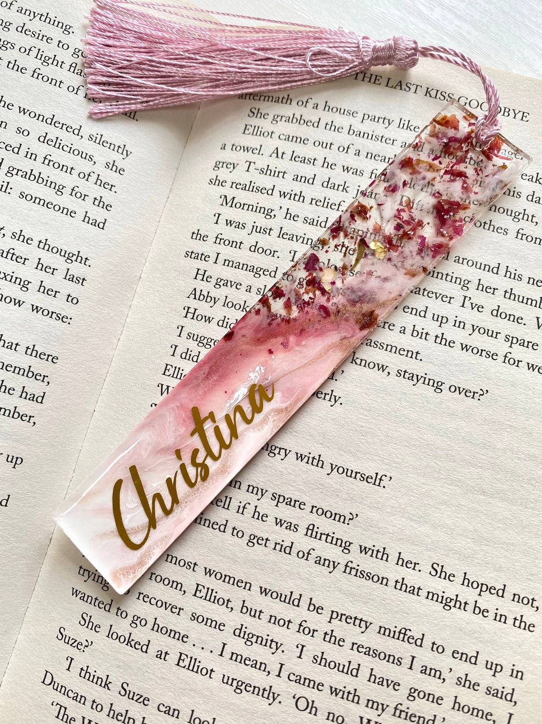 Personalised Resin Bookmark With Dried Rose Flowers and Gold Leaf ...