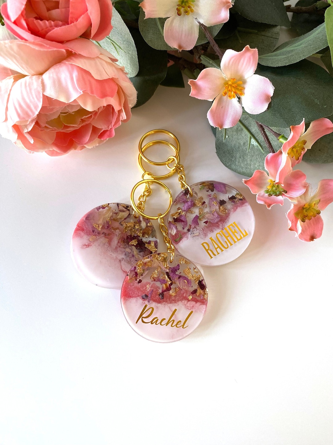 Personalised Resin Keychain, Custom Name Keyring, Birthday Gift for Her ...