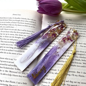 Purple Resin Bookmark With Dried Rose Flowers and Gold Leaf ...
