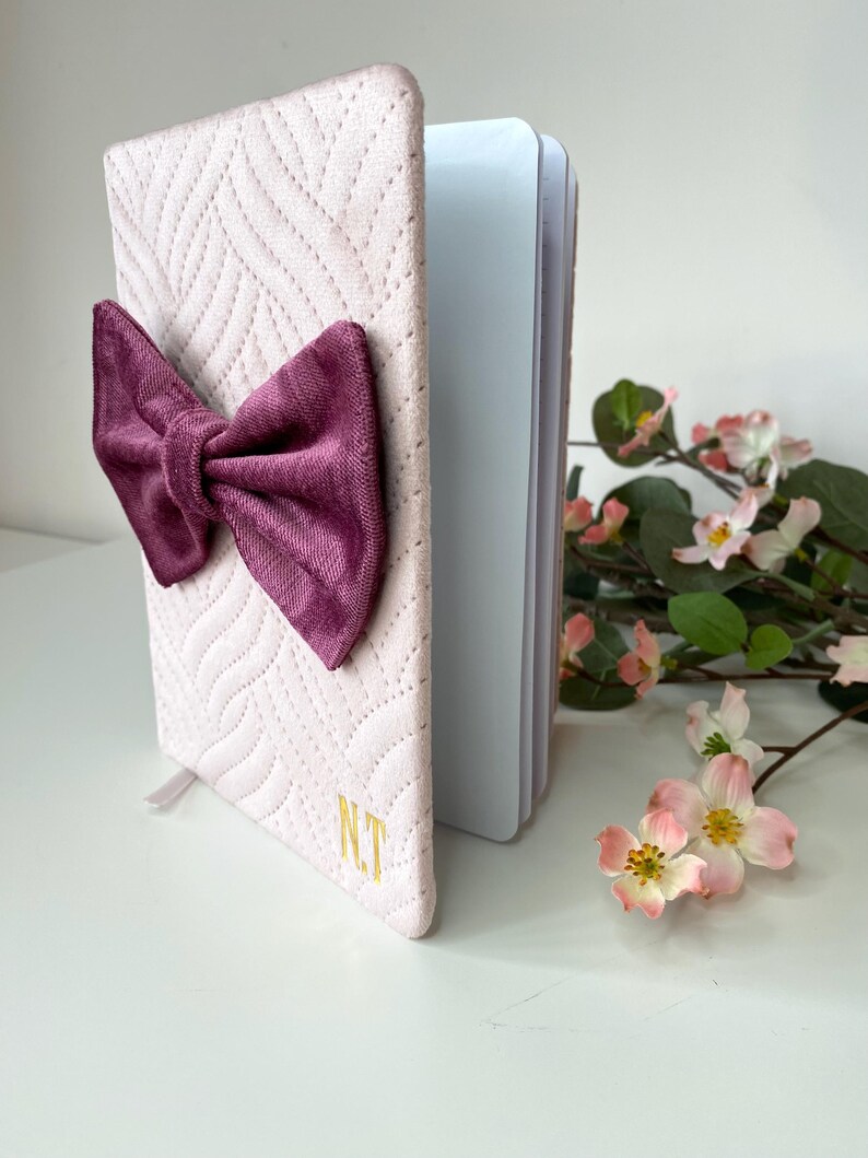 Personalised A5 Lined Velvet Journal, Custom Hardcover Notepad With Bow ...