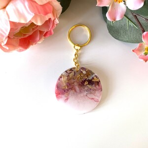 Pink Resin Keyring With Dried Flowers, Personalised Keyring, Custom ...