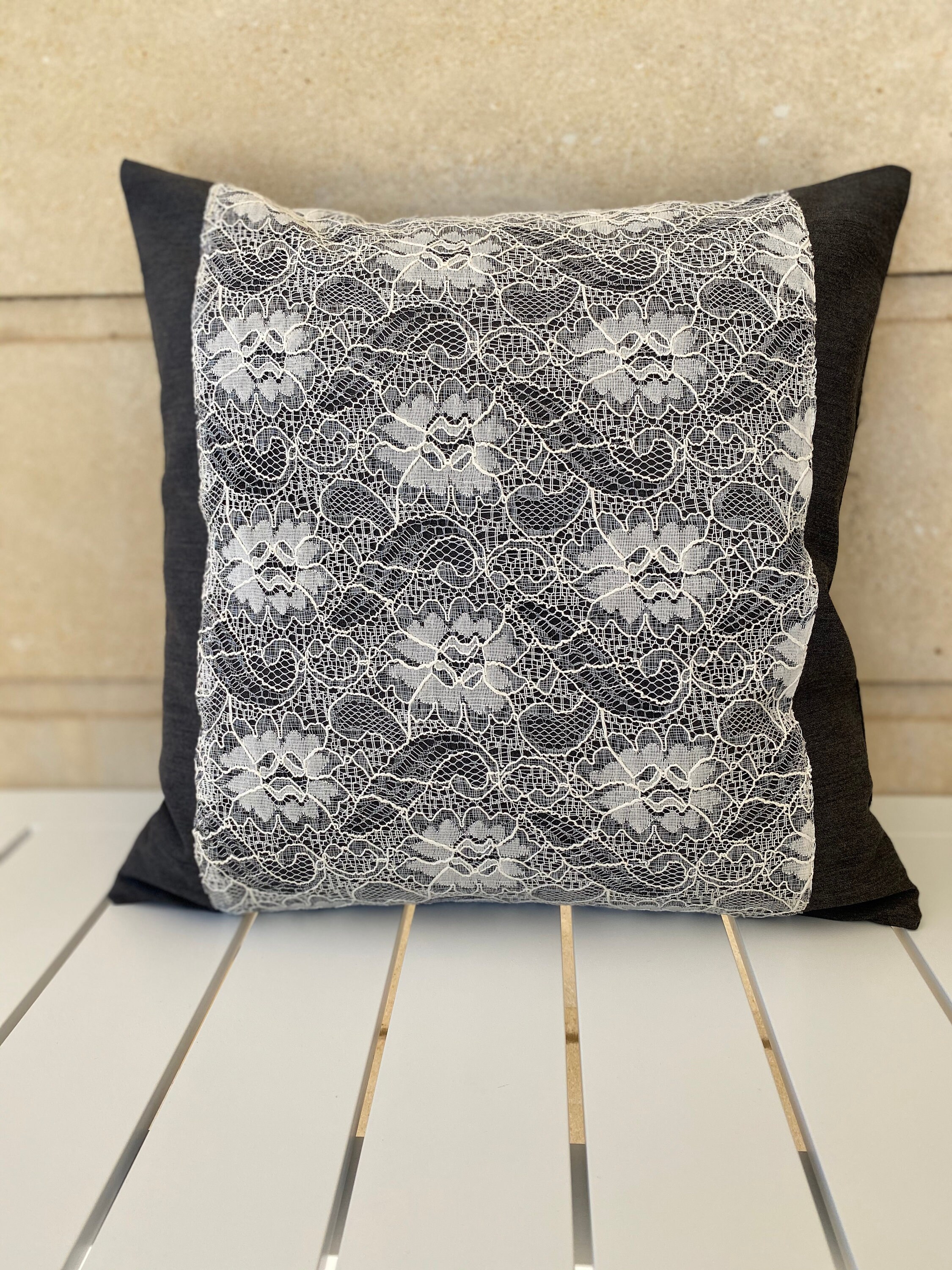 Grey Cushion Cover Mix and Match cushions Embroidery lace | Etsy