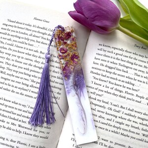 Purple Resin Bookmark With Dried Rose Flowers and Gold Leaf ...