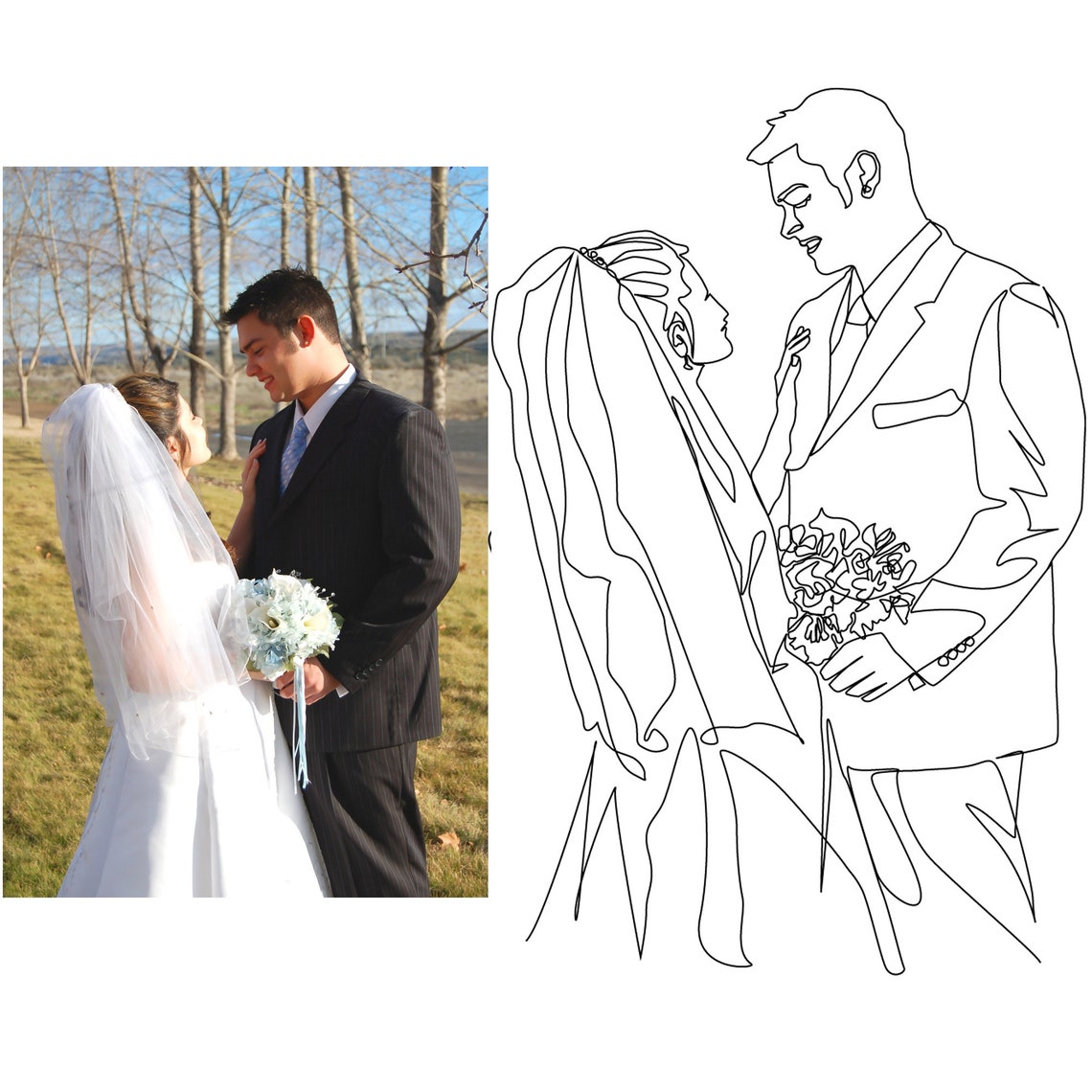 Custom Line Drawing Contour Couple Outline Sketch From - Etsy