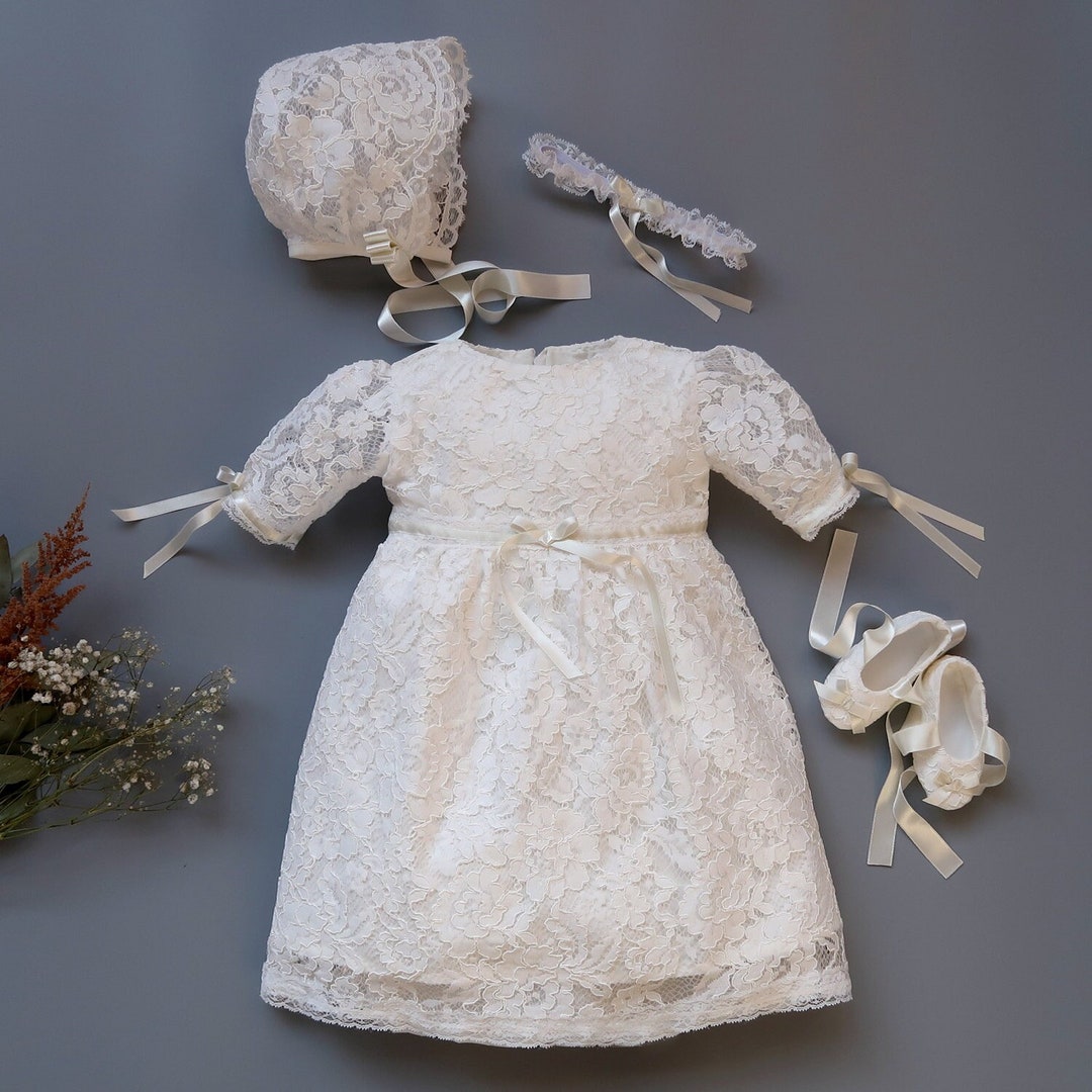 Christening Lace Dress Baby Girl Outfit Ivory Gown Embroidery ...