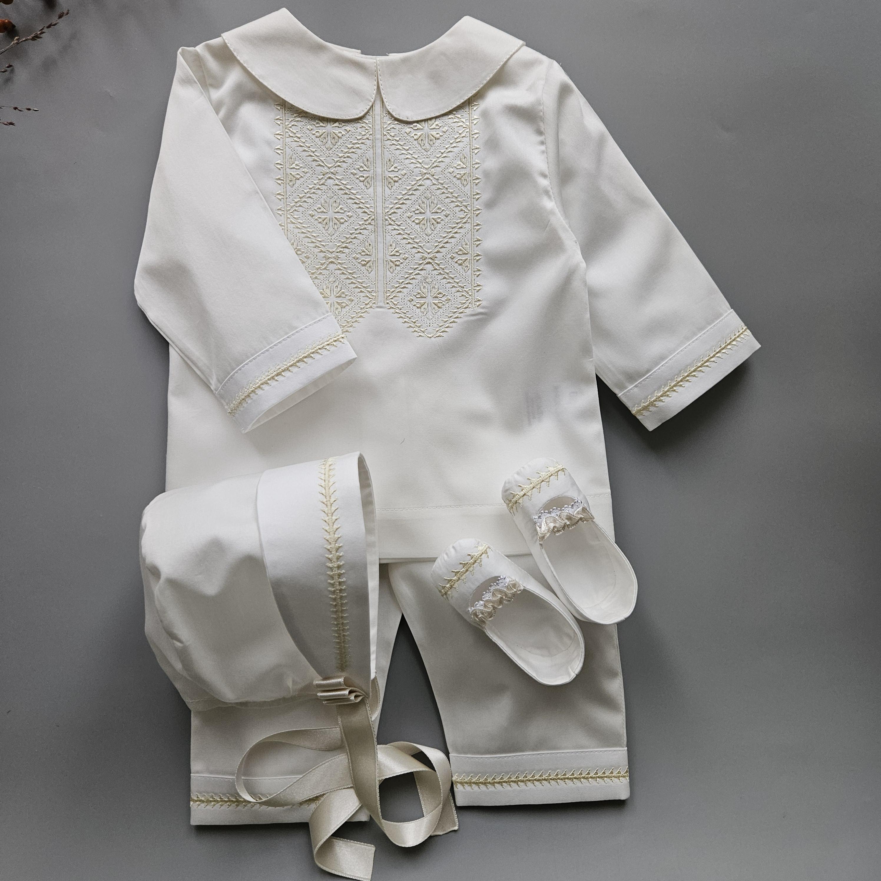 Milky Baby Boy Baptism Suit Soft Cotton Christening Outfit Personalized ...