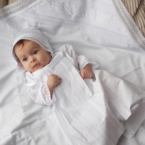 White Satin Christening Gown: Cotton Lace Baptism Outfit | Baby Girl ...