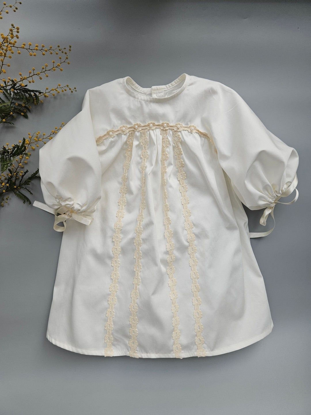 Baptism Baby Girl Gown Outfit Christening Dress Milky Satin Dress Lace ...