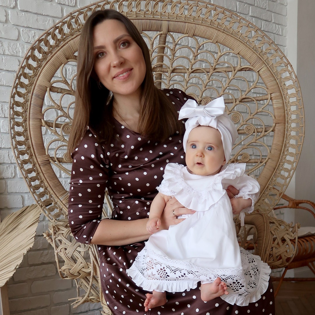 Elegant Turban Baby Girl Dress Baptism Dedication Set Blessing Cotton ...