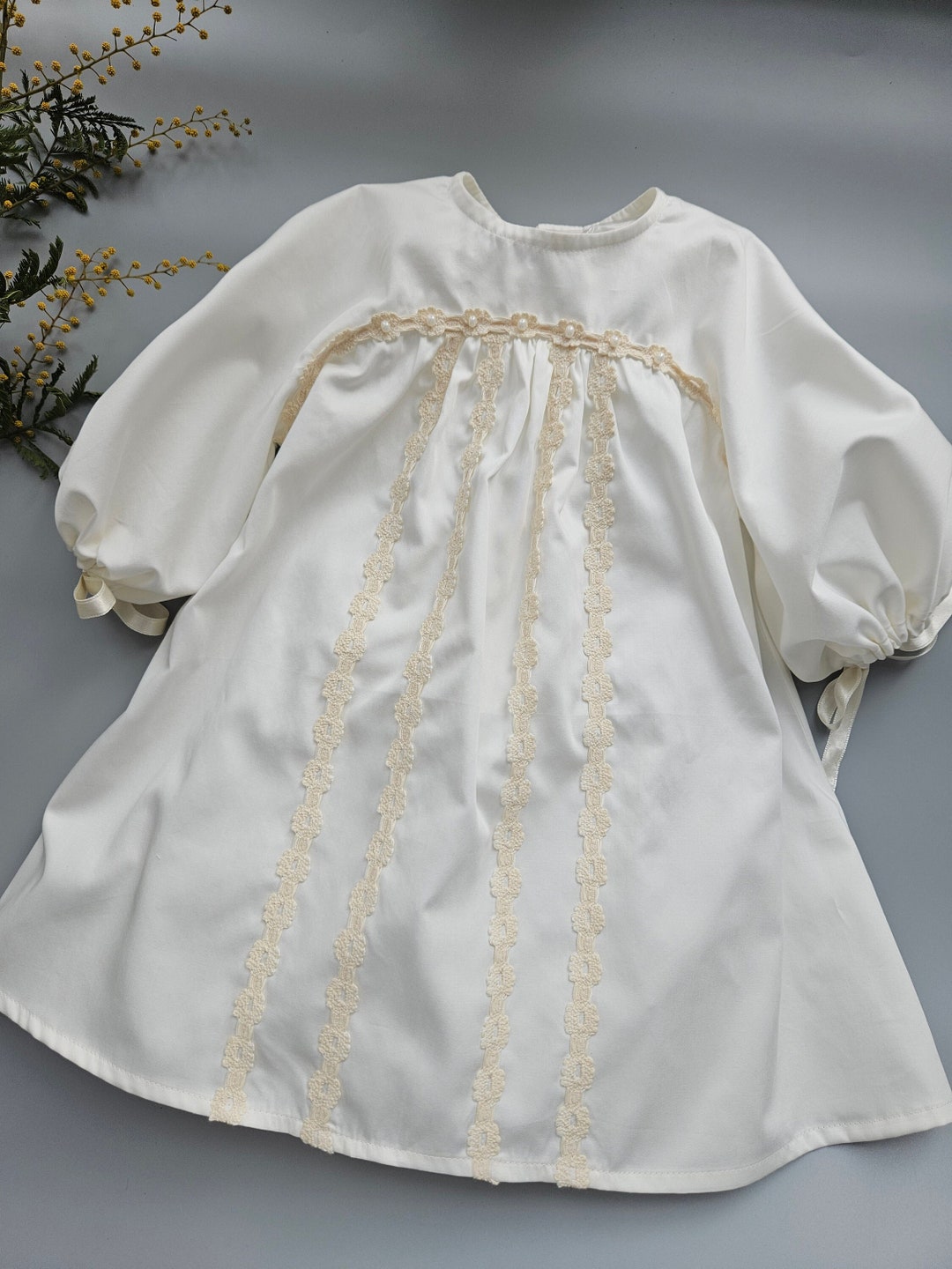 Baptism Baby Girl Gown Outfit Christening Dress Ivory Satin Dress Lace ...