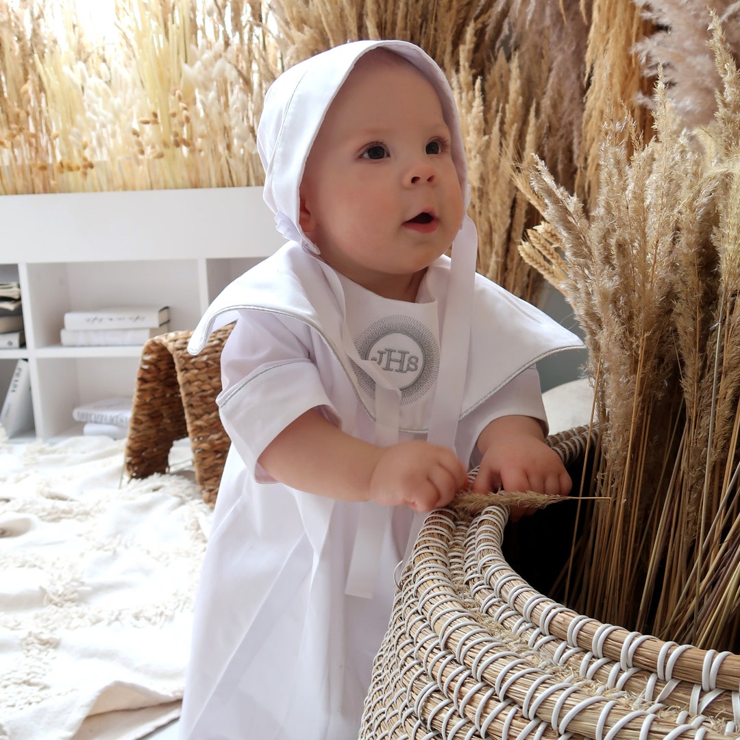 Satin Christening Gown Soutane Style White Color Baptism Gown Baptism ...