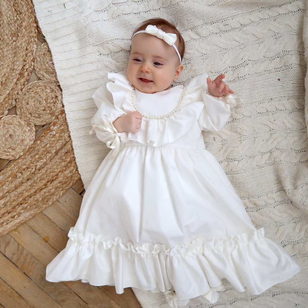 Girl Outfit Dress Christening Dedication Set Satin Blessing Cotton Gown ...