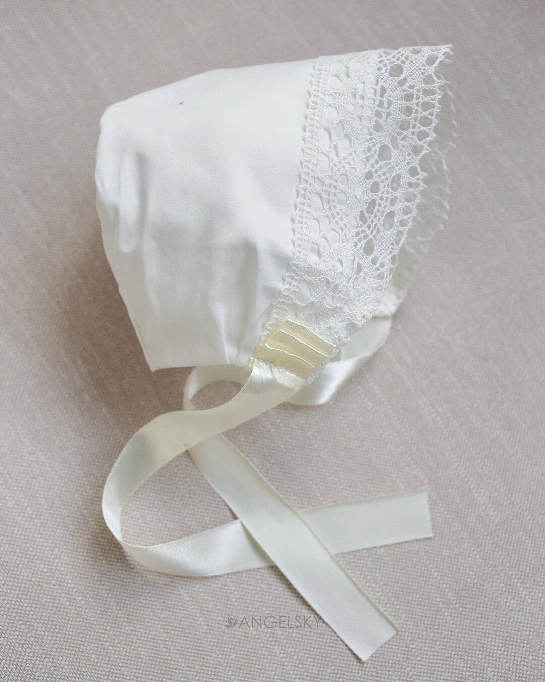 Baptism Baby Lace Bonnet Ivory Color Cotton Fabric Linen Lace Girl Boy ...