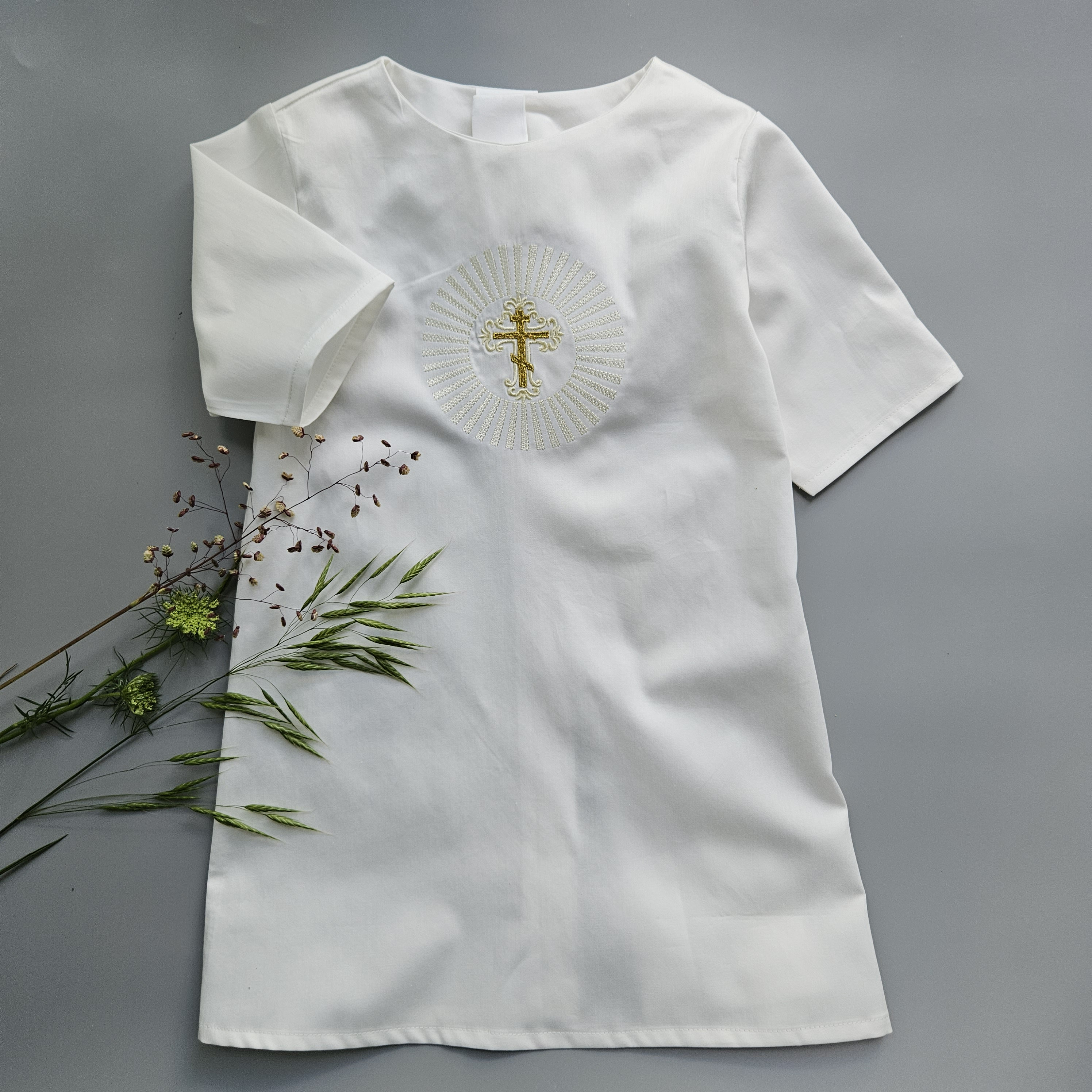 Ivory Baptism Gown: Cotton Christening Dress With Cross Embroidery ...