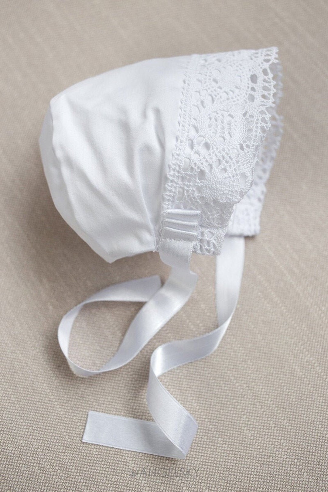 Baptism Bonnet White Color Cotton Fabric and Cotton Lace for a Girl and ...