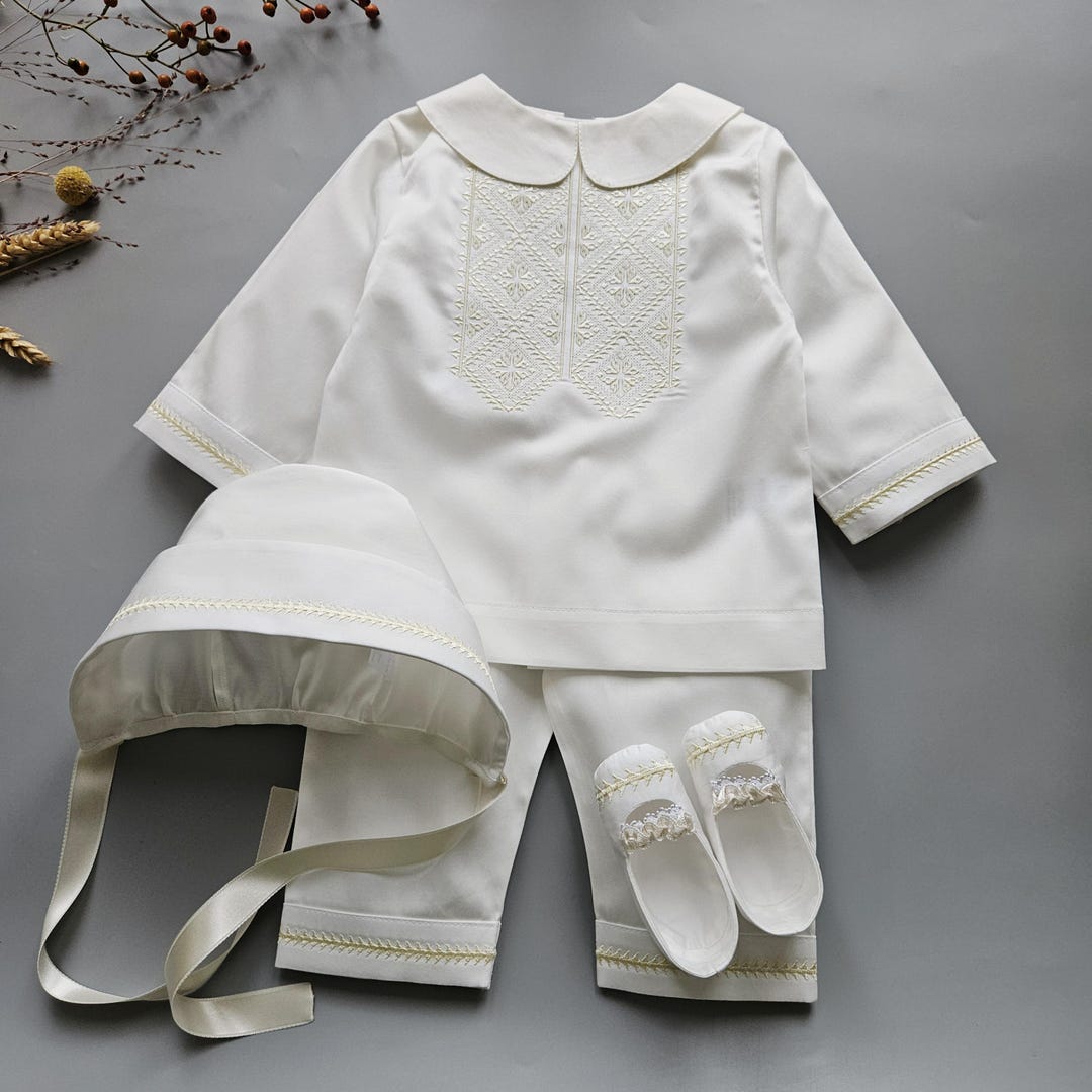 Milky Baby Boy Baptism Suit Soft Cotton Christening Outfit Personalized ...