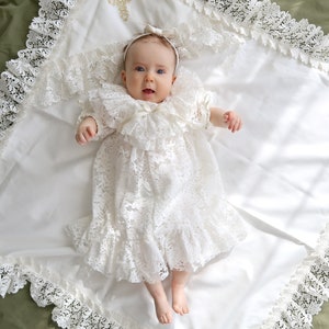 Baby Girl Dress Christening Dedication Set Satin Blessing Gown Heirloom ...