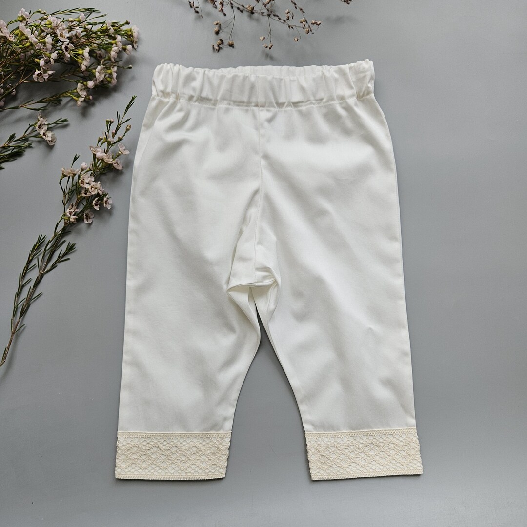Christening Boy Pants With Linen Lace Milky Baptism Baby Boy Pants ...