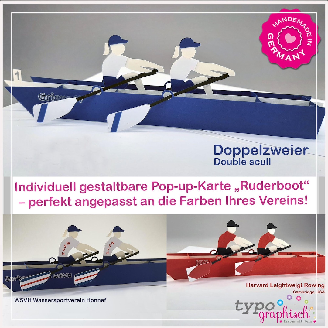 Individually Designed Pop-up Card rowing Boat Double Sculls Perfect for ...