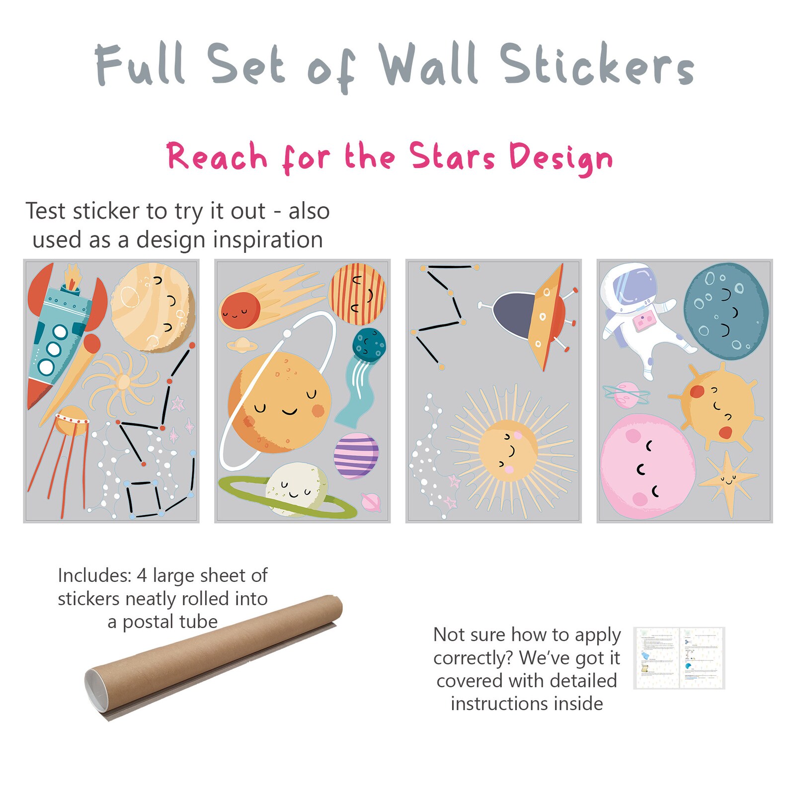 SPACE WALL STICKERS, Solar Planets, Moon & Stars Wall Decal Baby ...