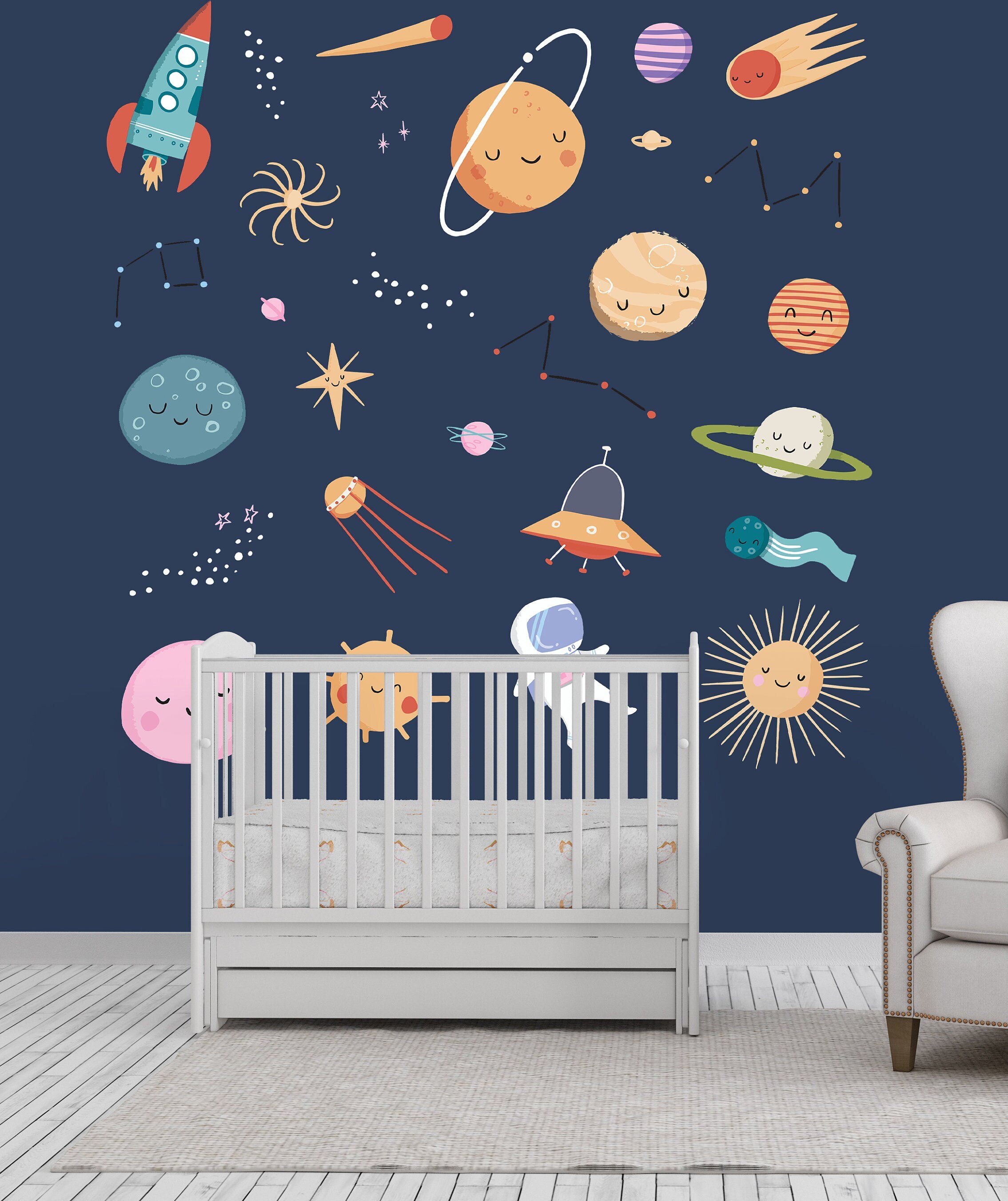 Space Wall Stickers Solar Planets Moon & Stars Wall Decal | Etsy