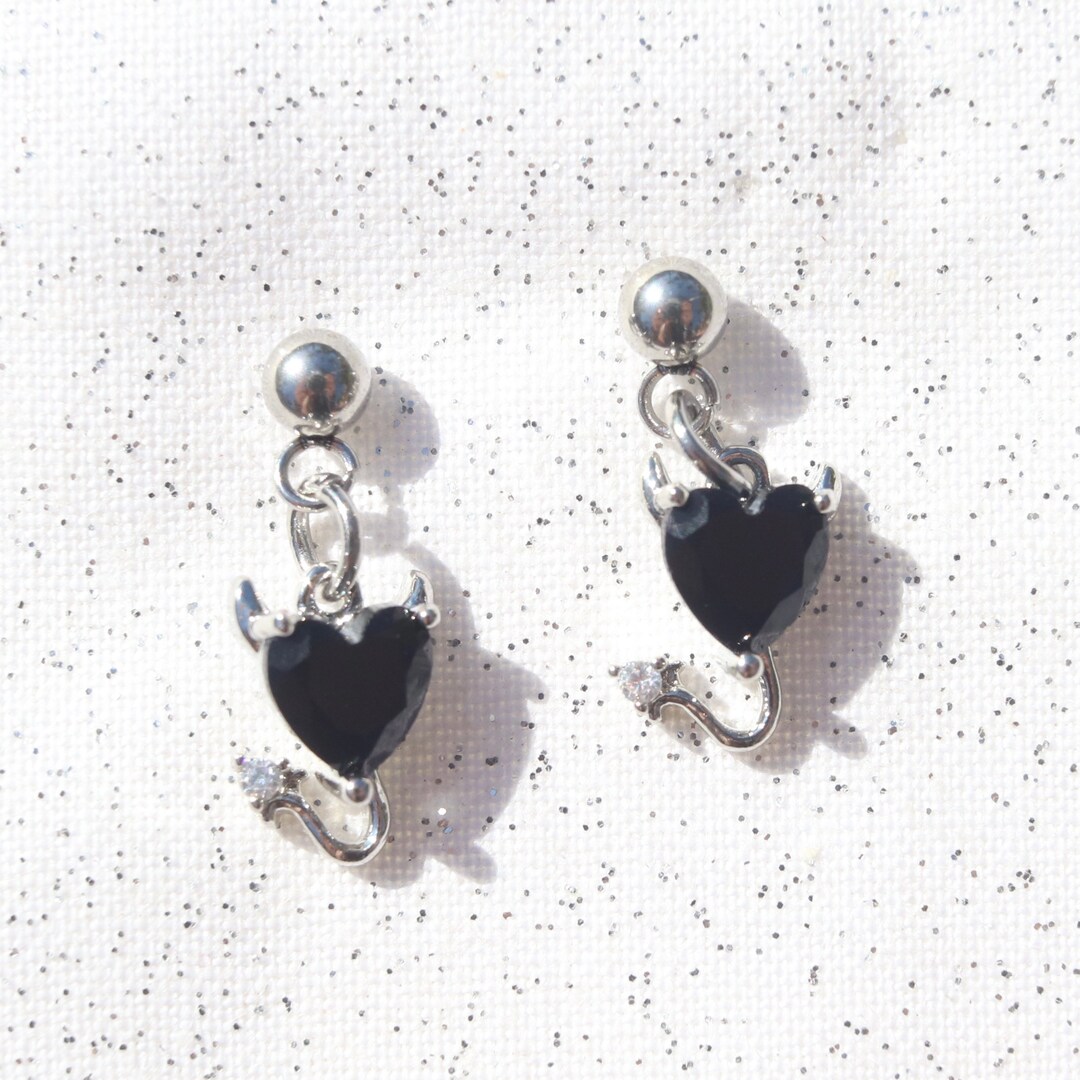 Black Devil Stud Earrings Layering Earrings Everyday Earring Layering ...