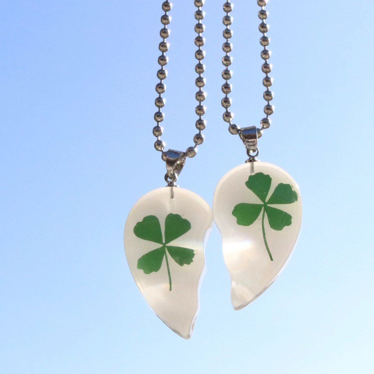 Four Leaf Clover Heart Halves Necklace Couple Relationship - Etsy