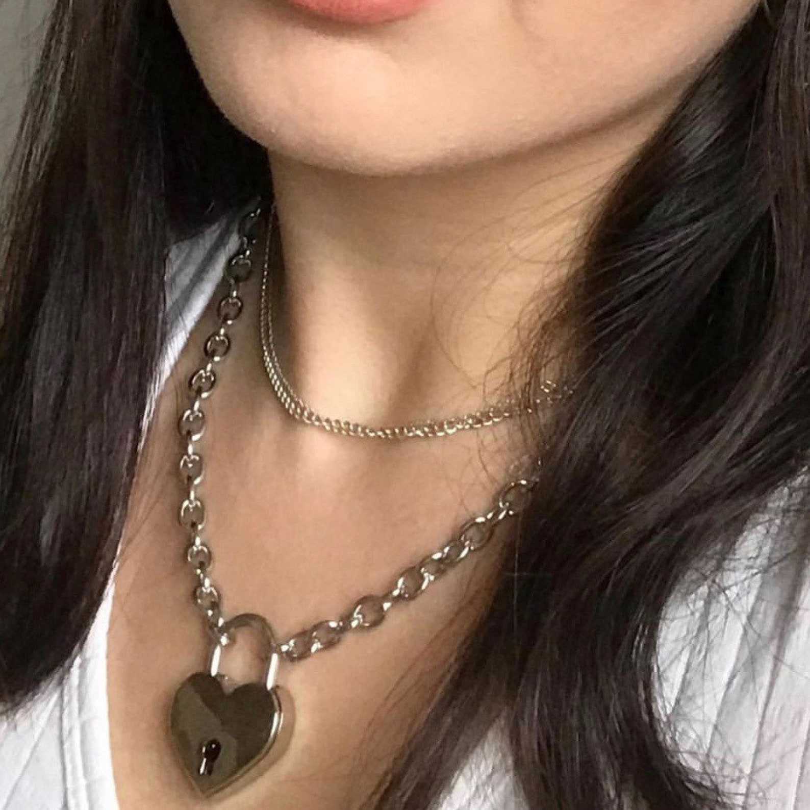 Heart Lock and Chain Pink Blue Red Black Grey Heart Shaped - Etsy