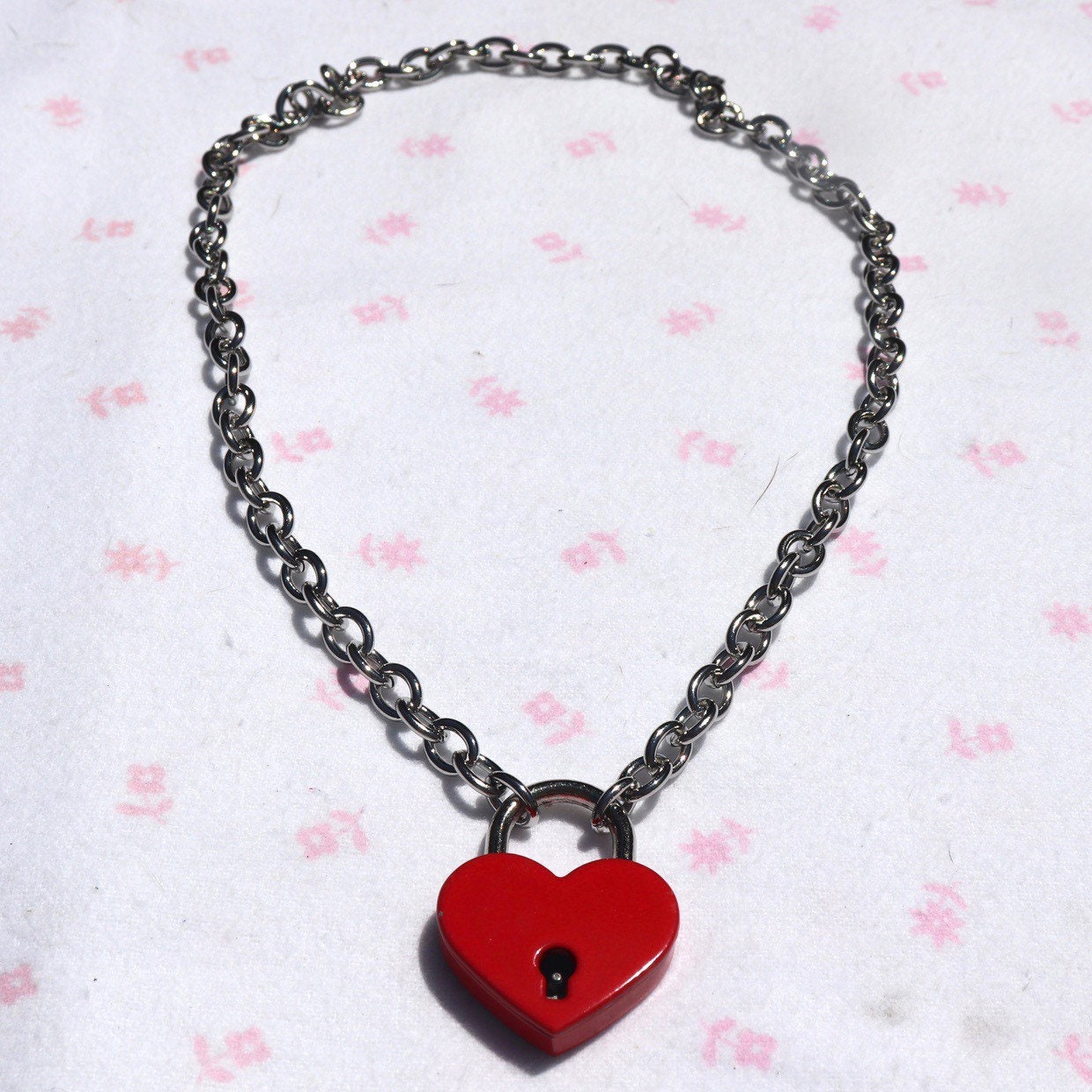 Heart Lock and Chain Pink Blue Red Black Grey Heart Shaped | Etsy