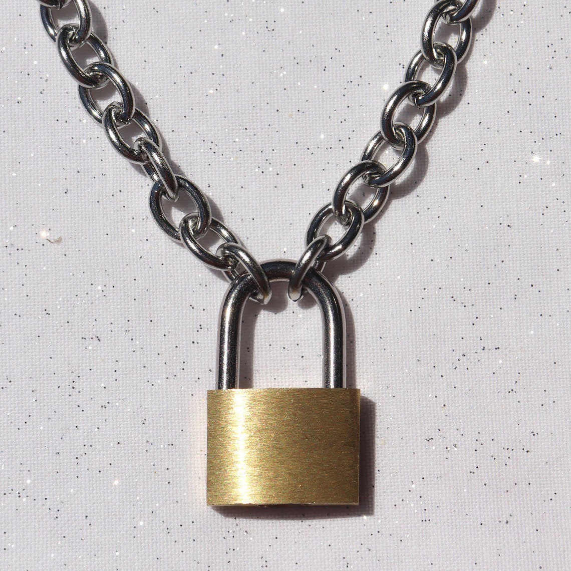 White Heart Lock and Chain - Etsy