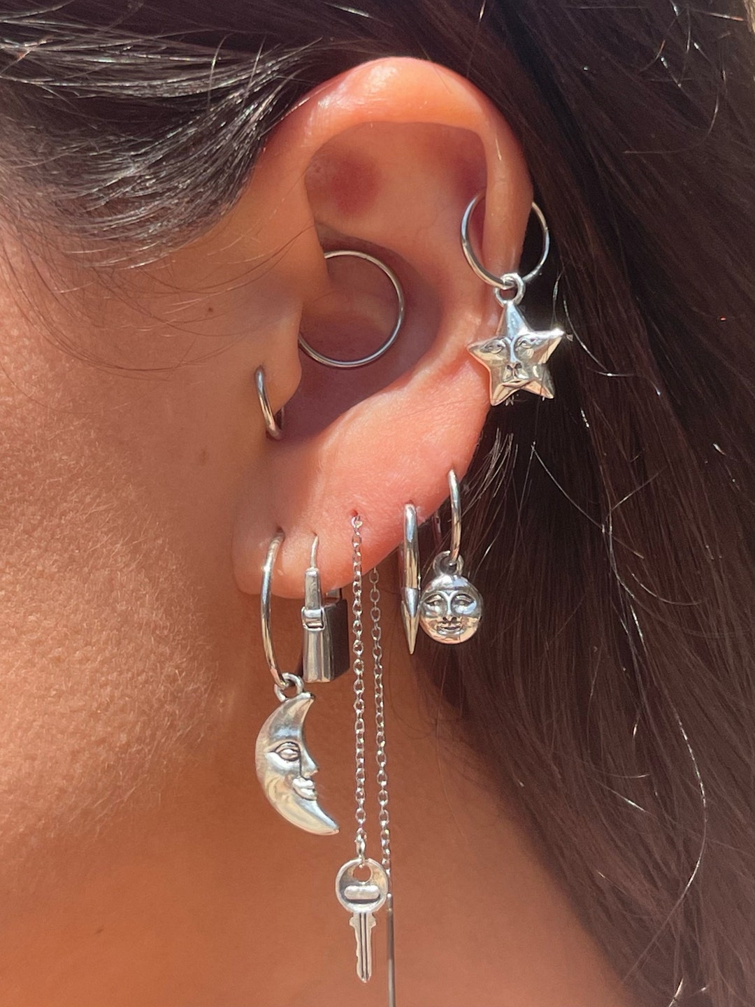 Set 4 Earring Set Jewelry Set Earring Bundle Blue Moon Hoops Crescent Moon Hoop Lock Earrings Safety Pin Threader Trinity Hoop Spike Hoops Etsy